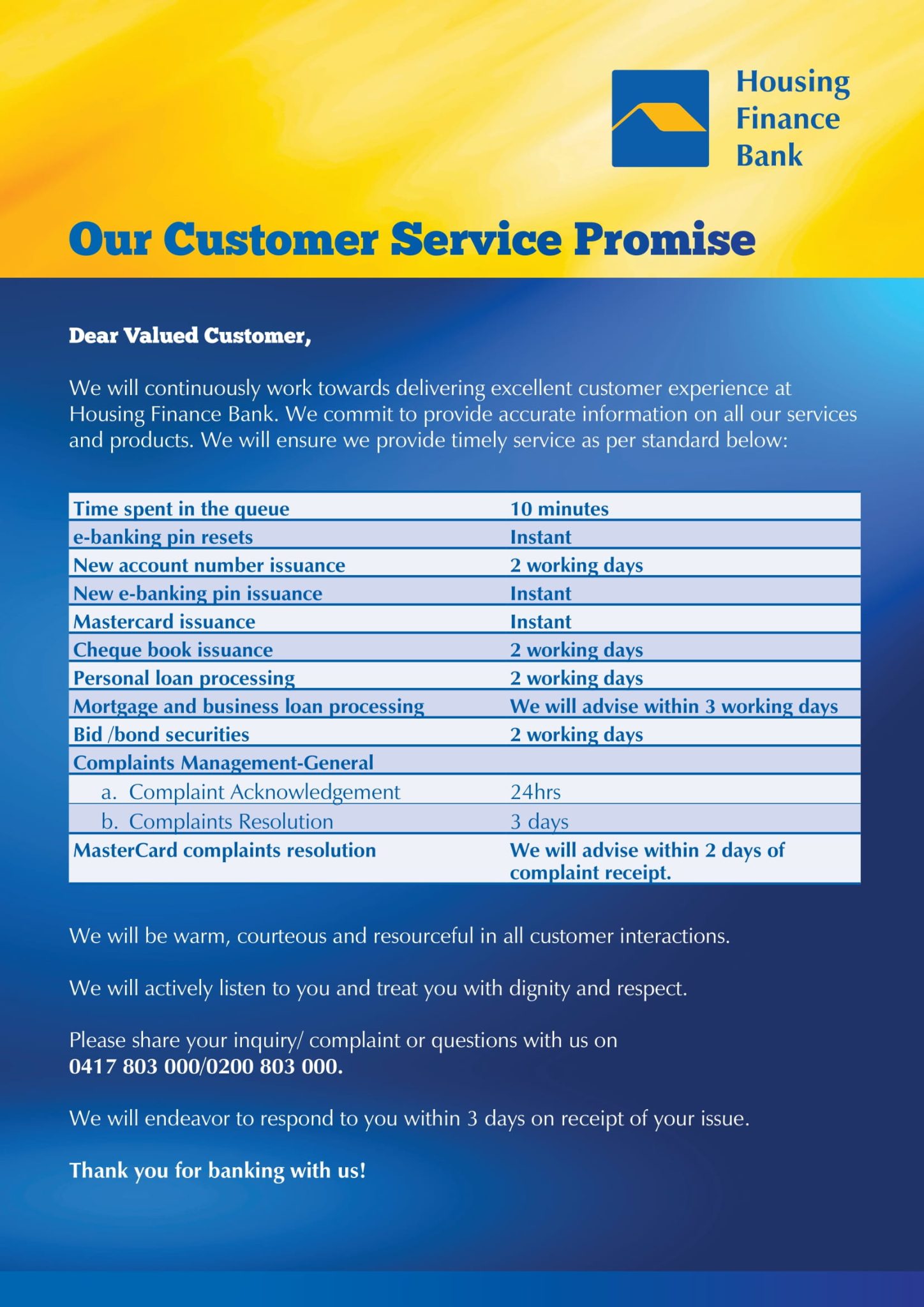 Customer Care Policy - Housing Finance Bank