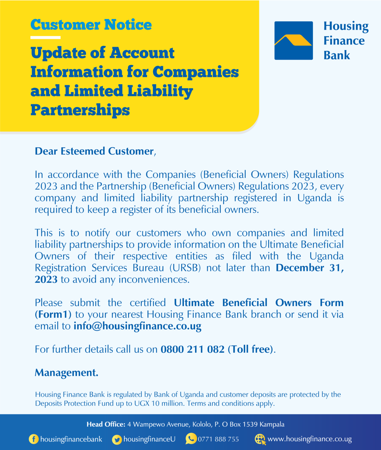 Customer Notices - Housing Finance Bank